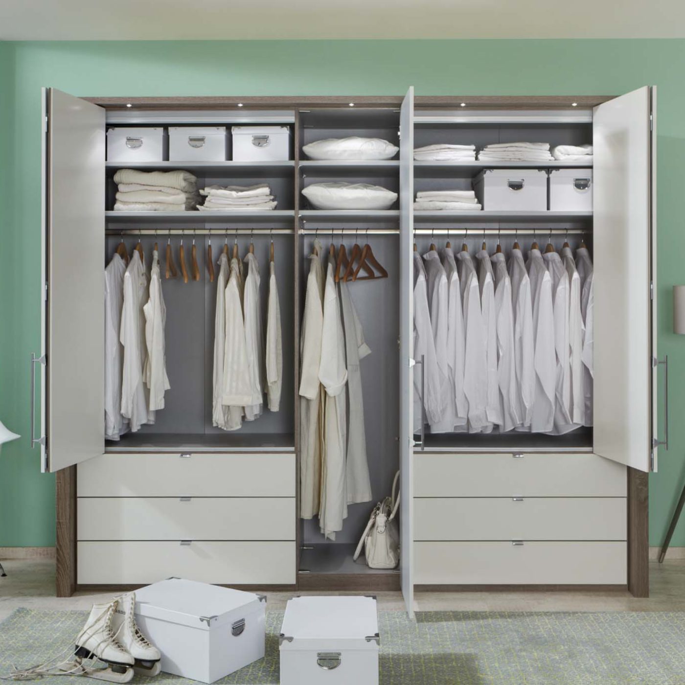Diego – 5 Doors (Champagne) – 6 Drawer 2.5m Long Wardrobe – Semi-Fitted ...