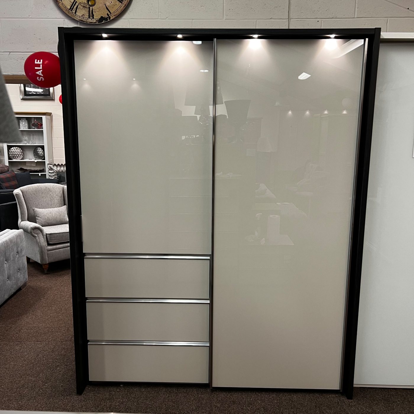Miguel – 2 Sliding Doors (Champagne) – 3 Drawers - 1.6m Long Wardrobe ...