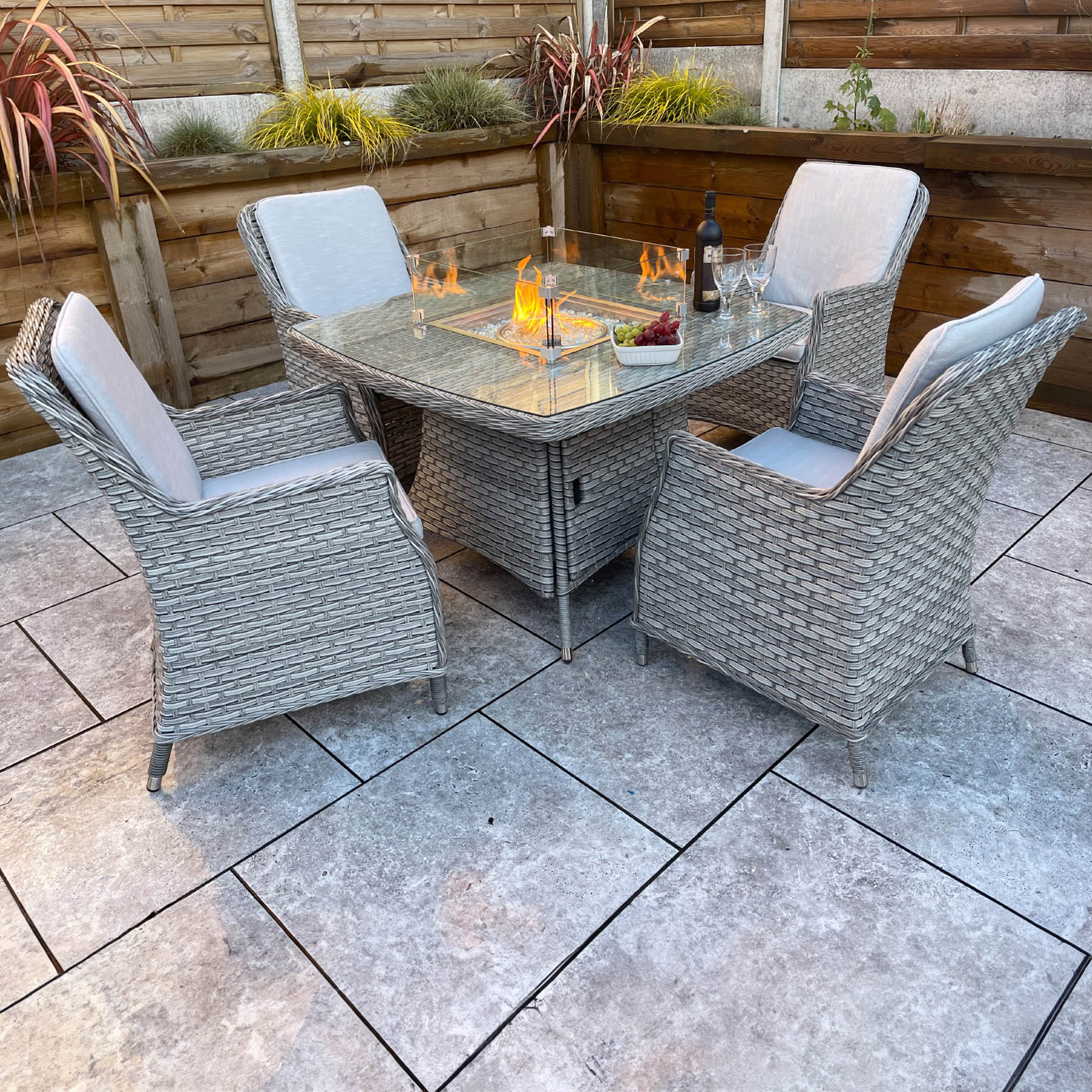 Clumber Rectangular Dining Table with Gas Firepit and 6 Chairs ...